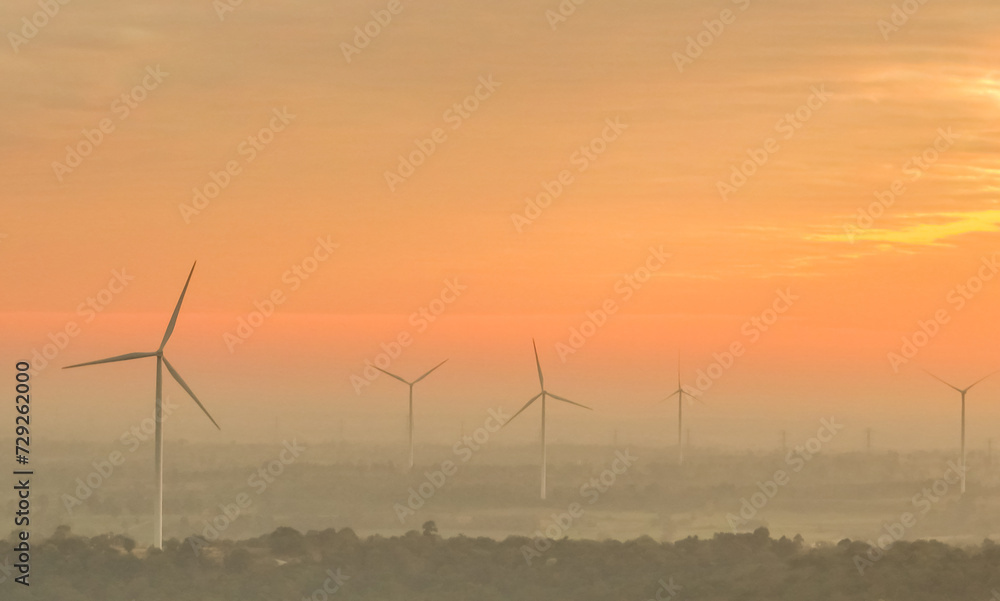 Landscape wind farm with sunrise sky. Sustainable renewable energy ...