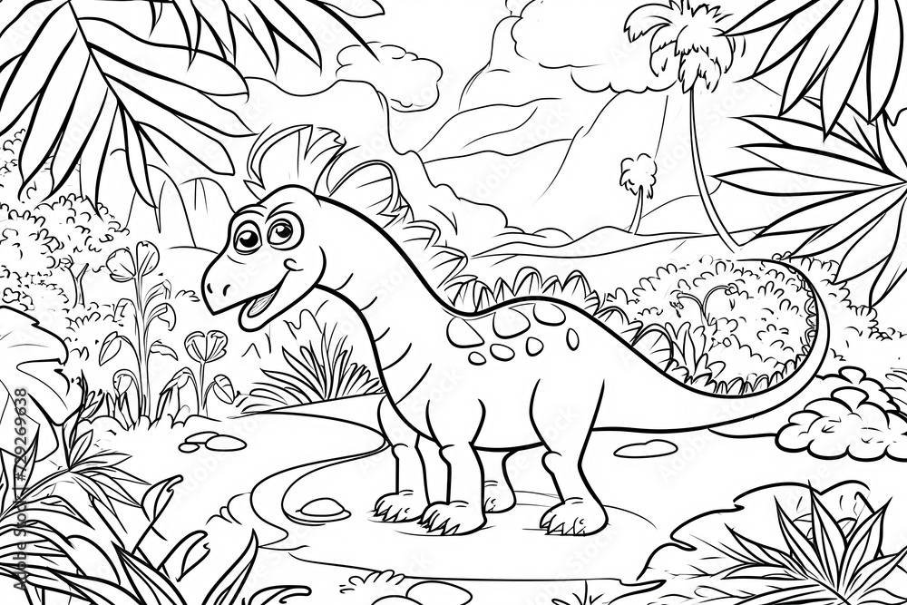Sauropelta Dinosaur Black White Linear Doodles Line Art Coloring Page ...
