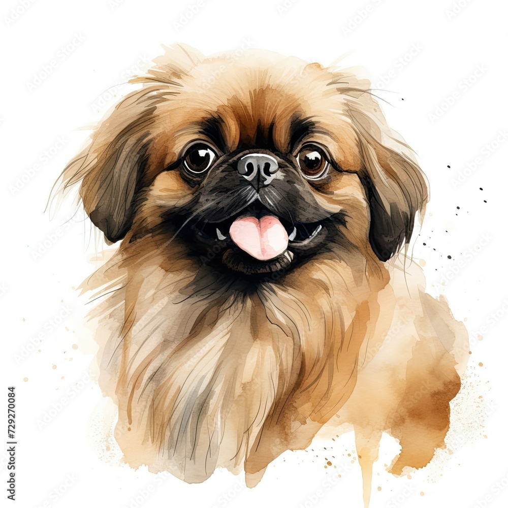 Pekingese. Realistic watercolor dog illustration. Funny doggy drawing ...