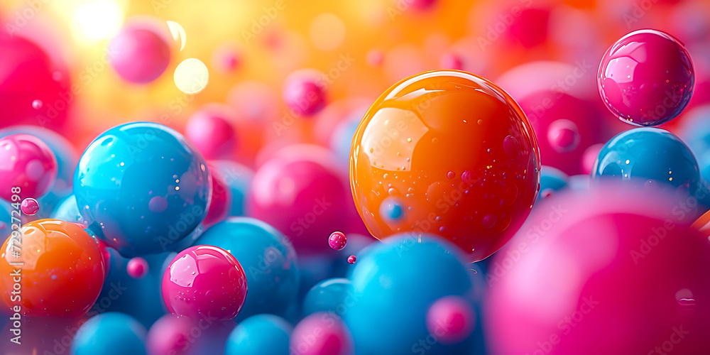 Abstract vivid colors wallpaper with floating jumping balls and spheres ...