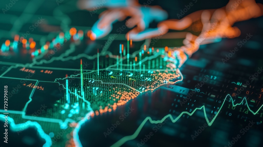 A digital visualization of a global data network featuring financial ...