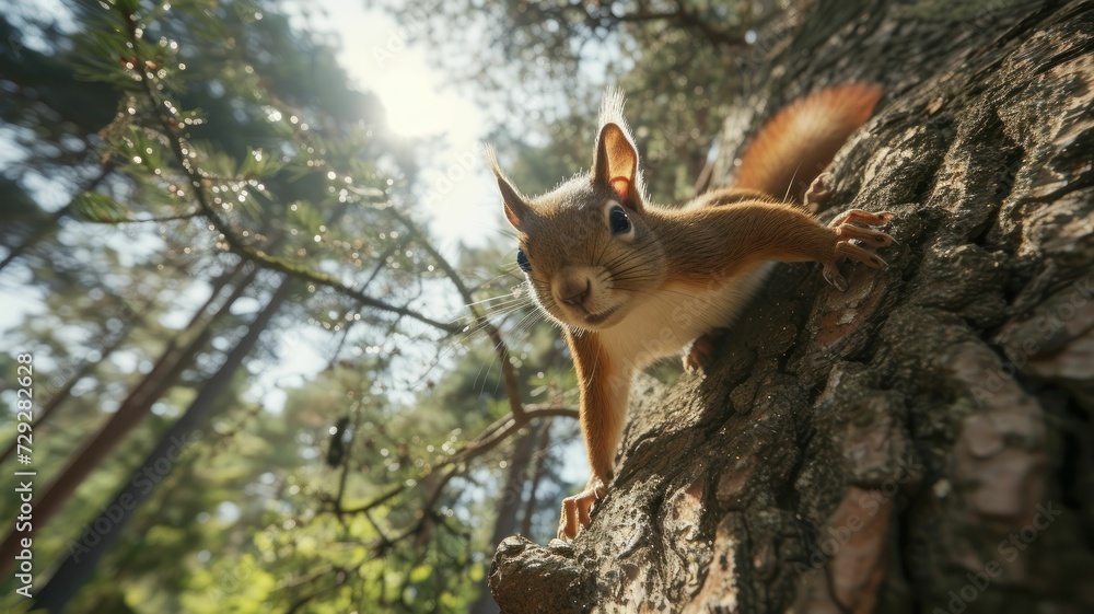 Squirrel influencer engaging in extreme tree sports, showcasing agility ...