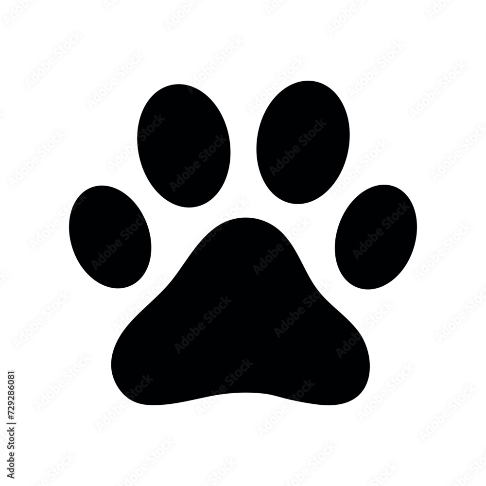 simple black icon dog or cat paw print silhouette, pet symbol, vet logo ...