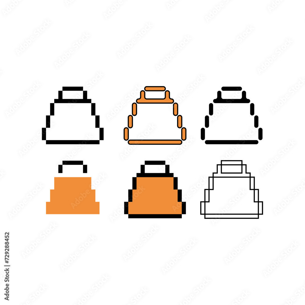 Pixel art outline sets icons of shopping bags sign variations in color ...
