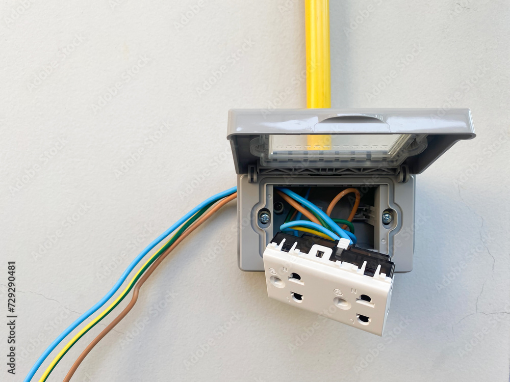 Plug socket and electric wire with clear electrical wall box ...