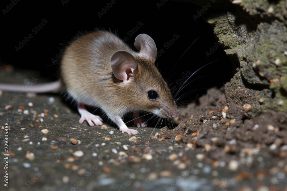 mouse sniffing the air at the holes entrance by moonlight Stock Photo ...
