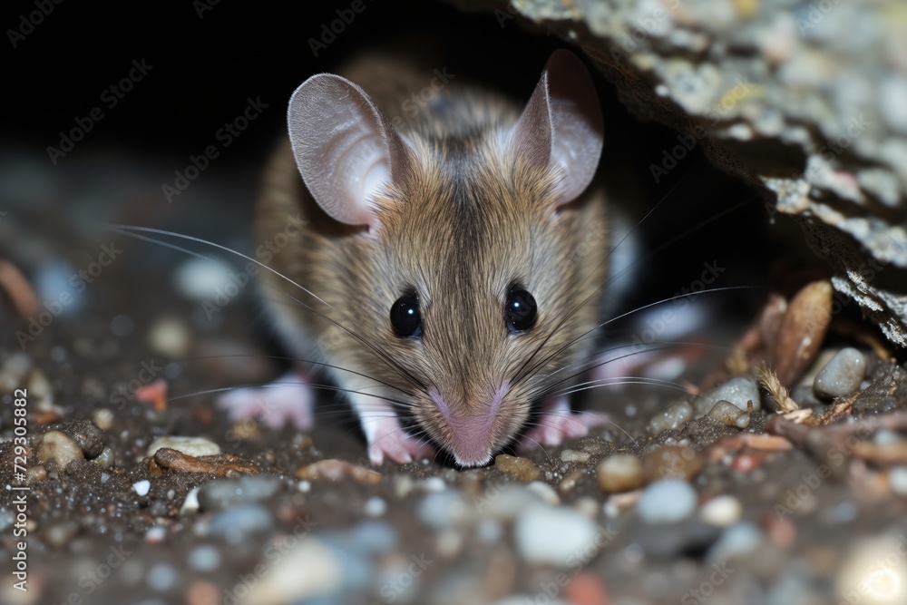 mouse sniffing the air at the holes entrance by moonlight Stock Photo ...