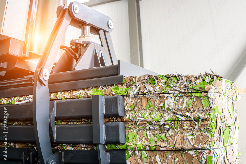 paper recycling truck and forklift loading old papers Stock Photo ...