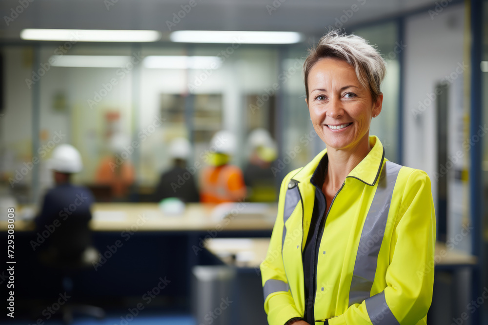 Portrait of a confident female Health and Safety Manager in her office ...