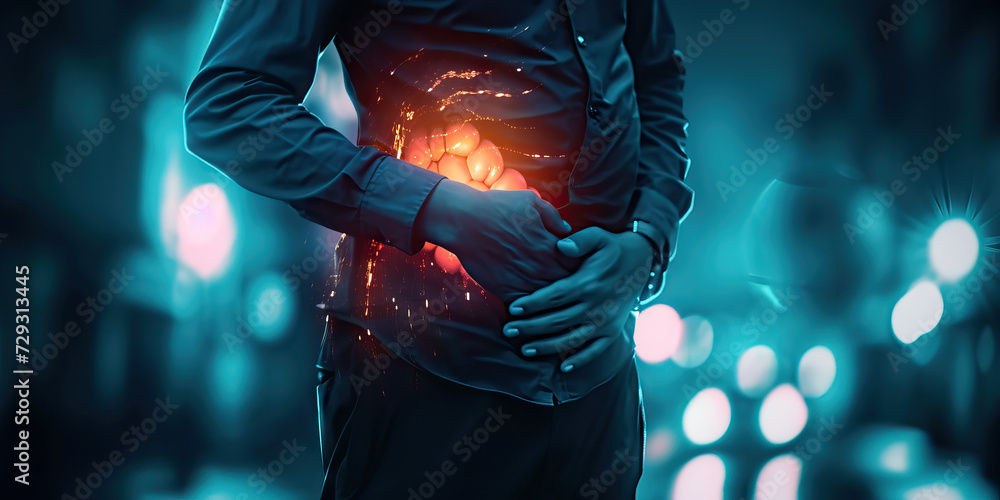 Stomach Pain: Visual Effects Image of Person Clutching Abdomen ...