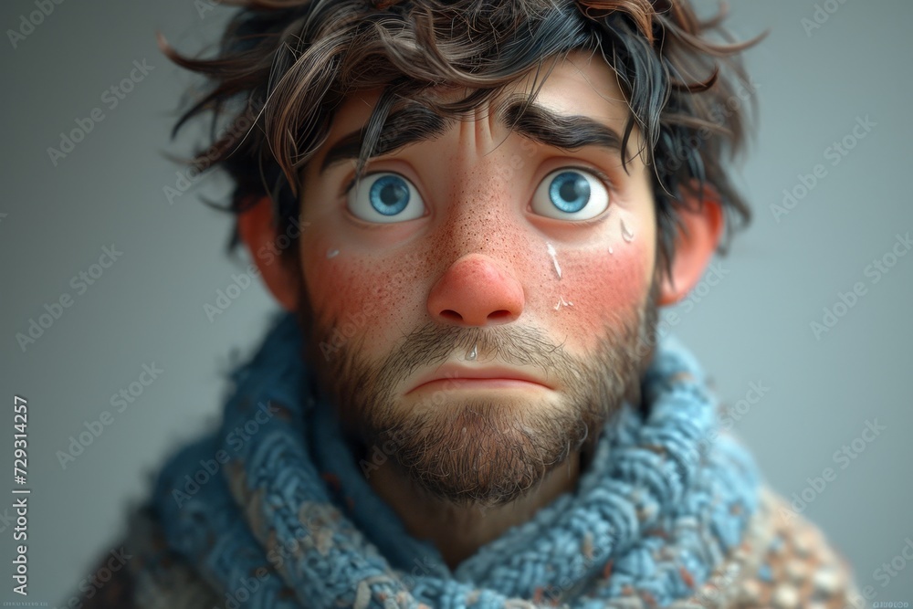 Portrait of a sad man. The face of a sad, confused man. 3d illustration ...