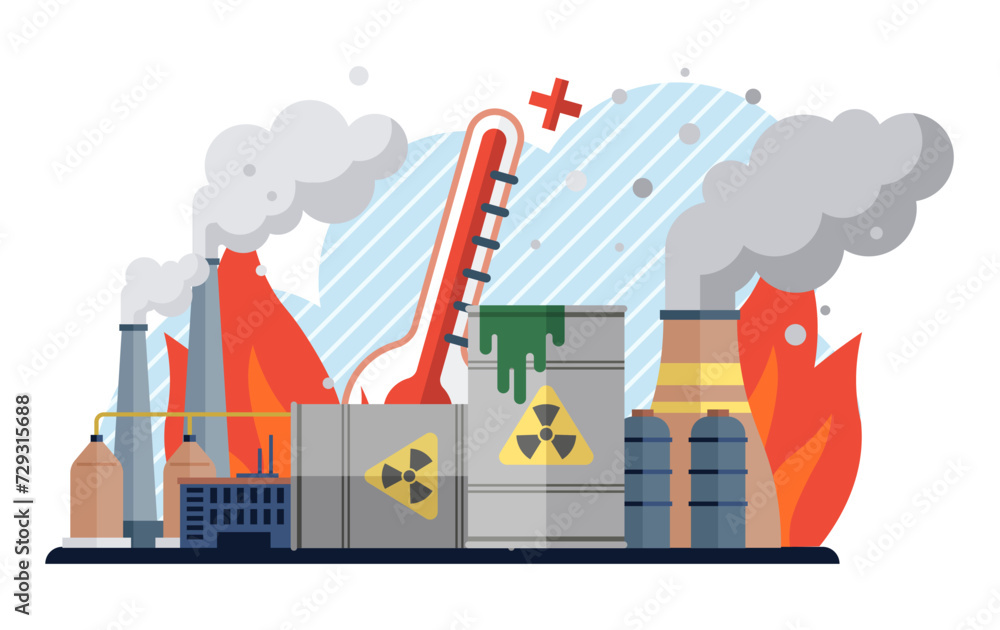 Global warming vector illustration. Dioxide, ghost haunting atmosphere ...