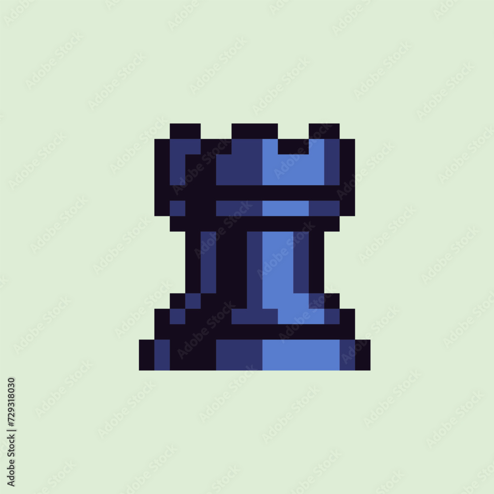 Chess application. Rook chess piece icon, emoji. Pixel art style. 8-bit ...