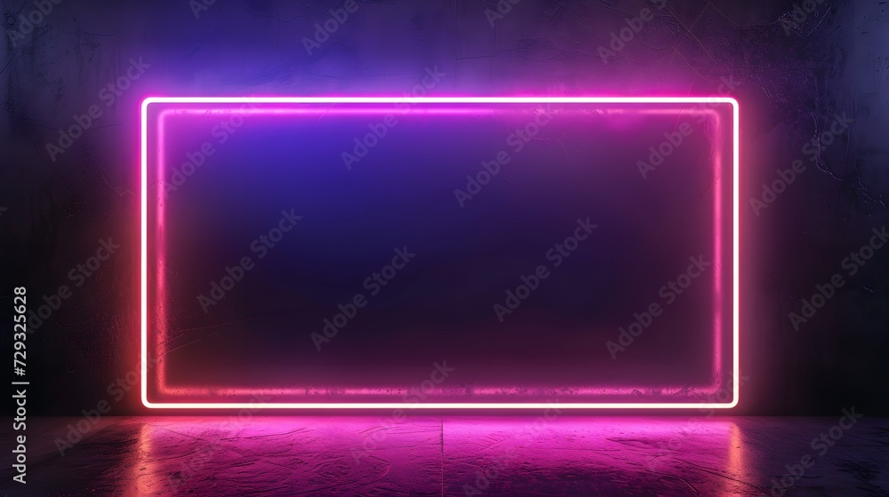 Rectangle picture frame with neon color shade. pink light for overlay ...