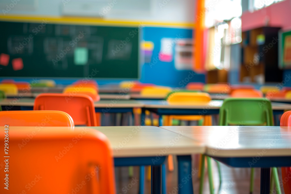 defocused empty elementary school classroom background Stock Photo ...