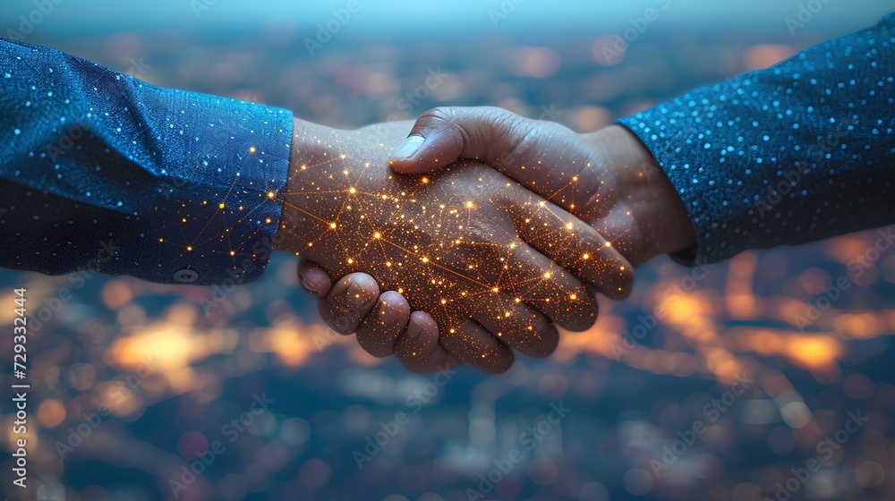 A representation of trade, with a two hands exchanging business-related ...