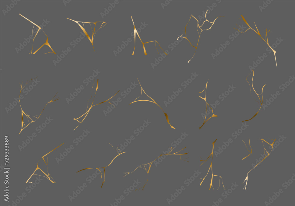 Gold kintsugi on black background. Crack and broken effects. Marble ...