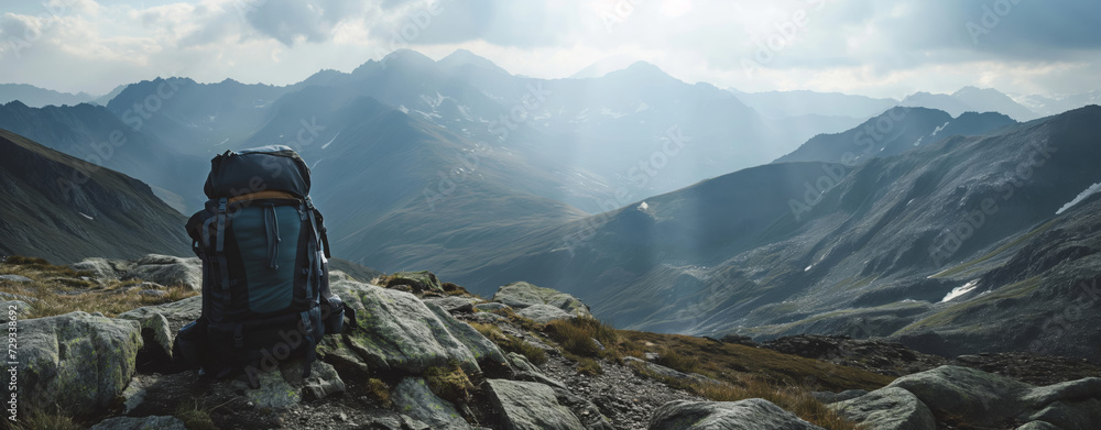 Hiking backpack with mountain as a background mountain background ...
