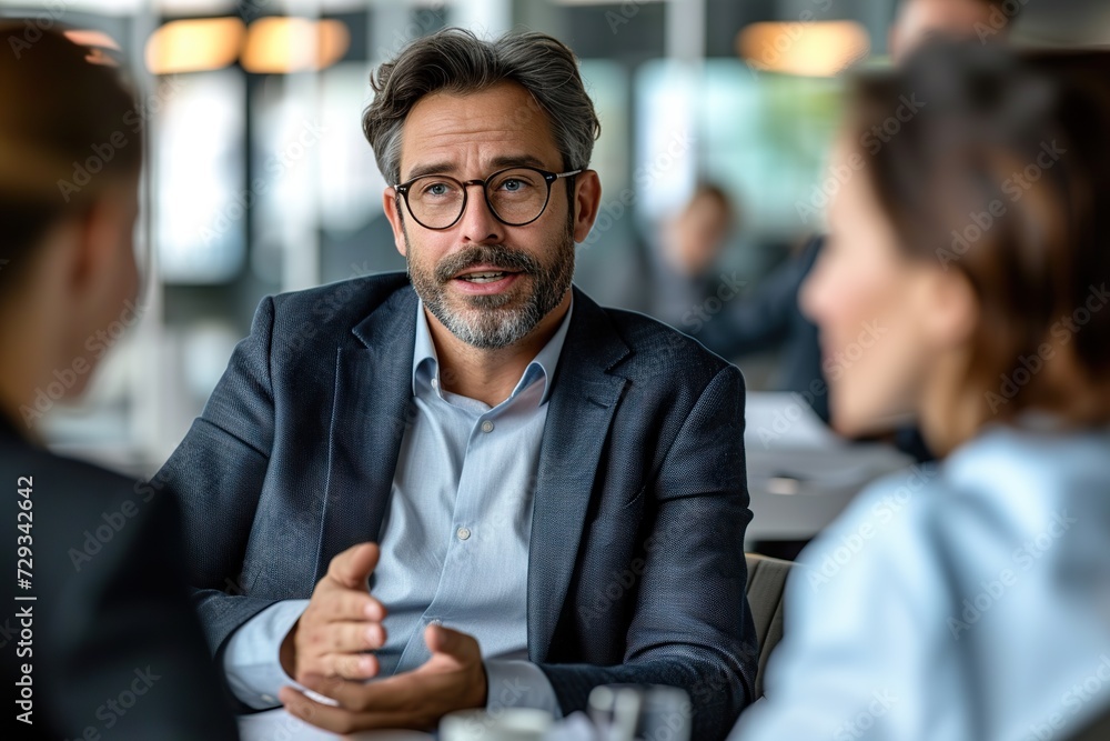 Strategic Discussion A Trio of Professionals Engaged in a Serious ...