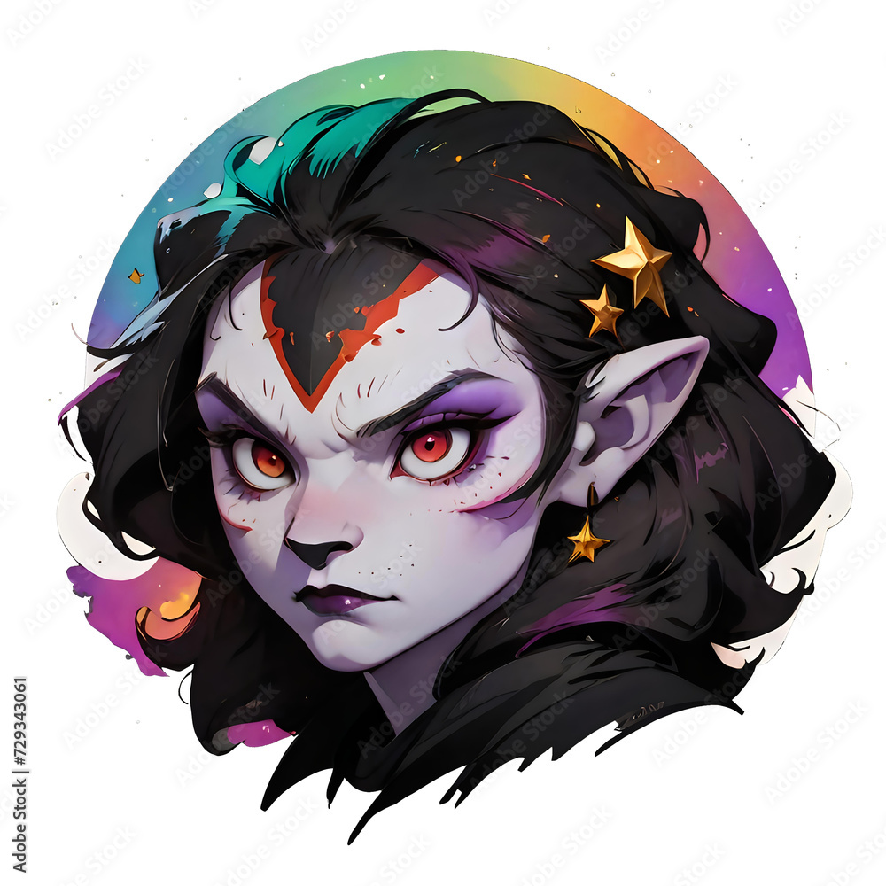 striking illustration of a fantasy character with a strong, intense ...