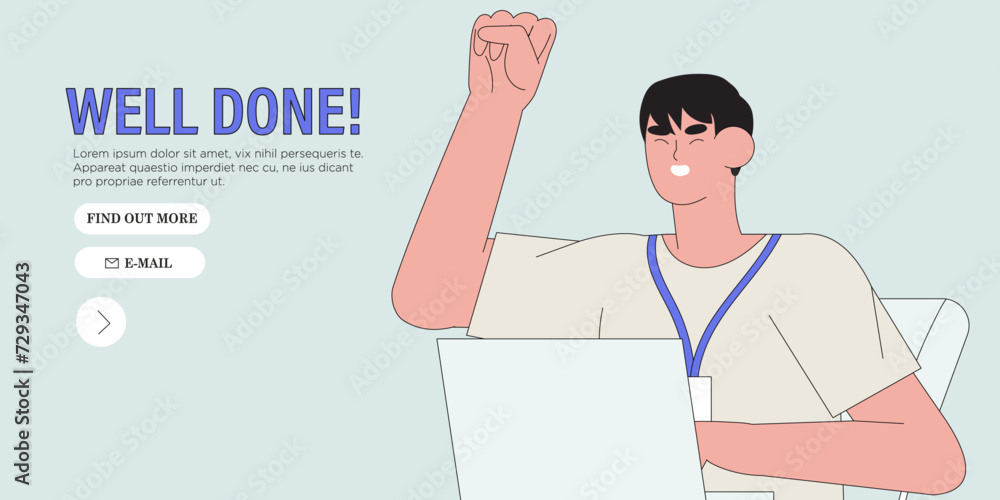 Happy cheerful businessman, manager, employee, celebrate success ...