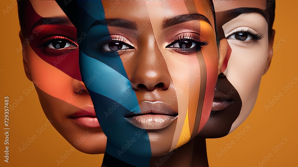 Contemporary art collage. Modern design. Female face made from ...