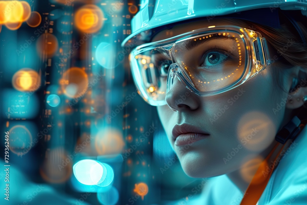 Futuristic Collaboration Professionals Engaging with a Dynamic Digital Interface in a High-Tech ...