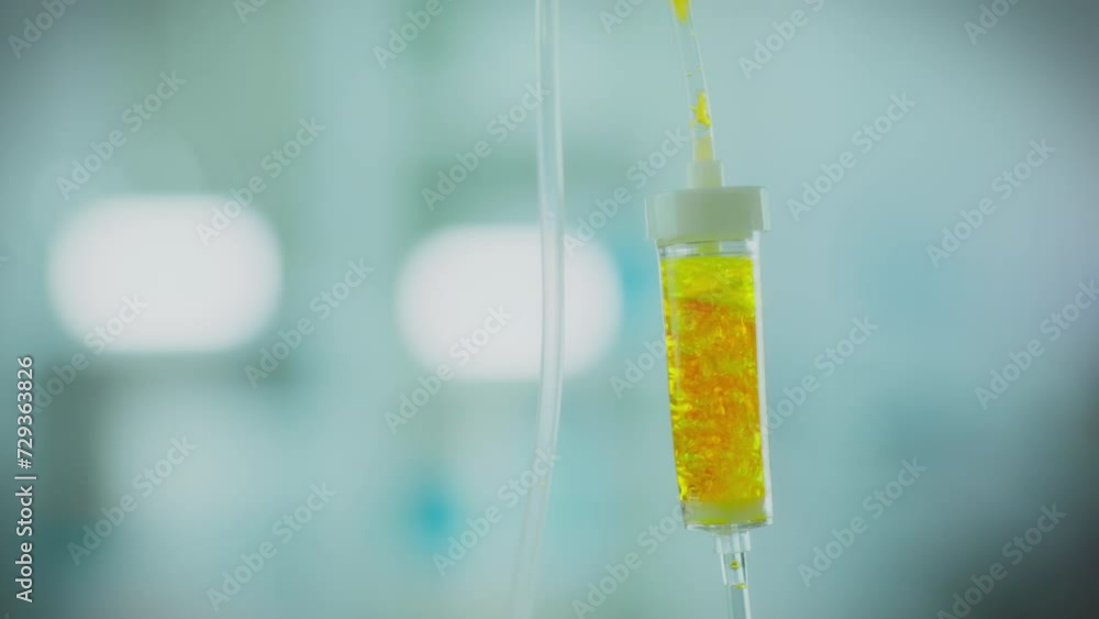 Vidéo Stock Patient. Bright liquid slowly drips in drops of iv drip in ...