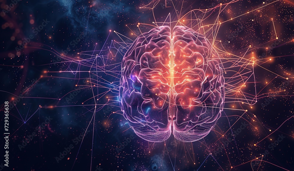 Illuminated neural pathways: a vibrant image of the human brain against ...