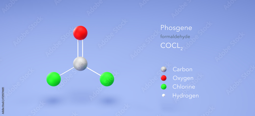 phosgene molecule, molecular structures, industrial building block, 3d ...