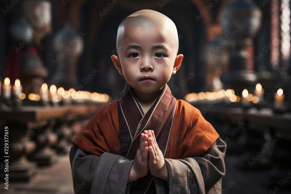 Little boy asian monk with palms together in a temple Stock Photo ...