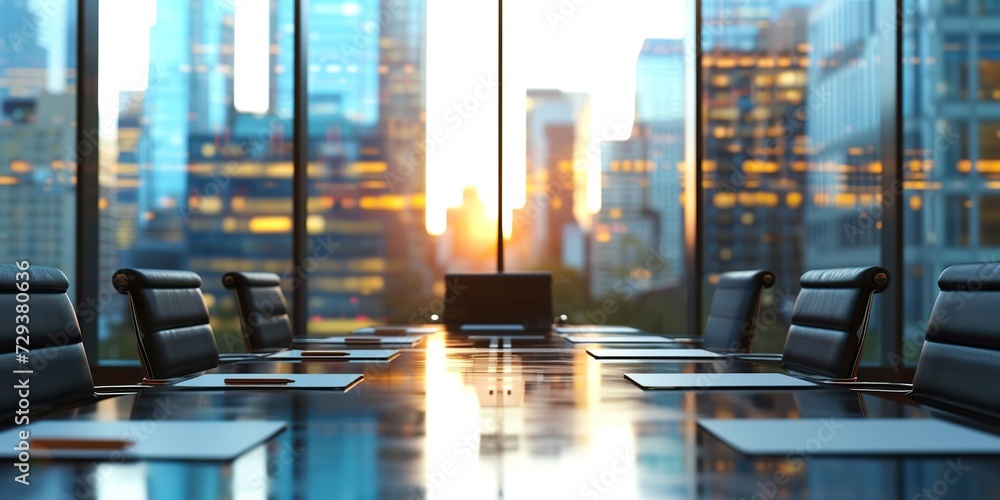 defocused view of a boardroom in a modern luxury office, where tall ...