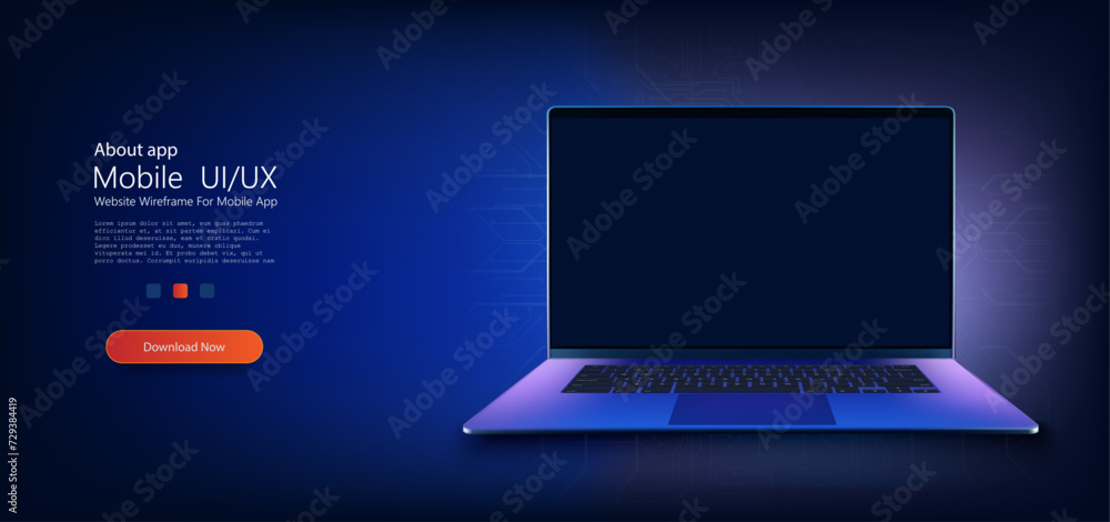 Sleek Laptop with Glowing Blue Backlight and Empty Screen. Modern ...