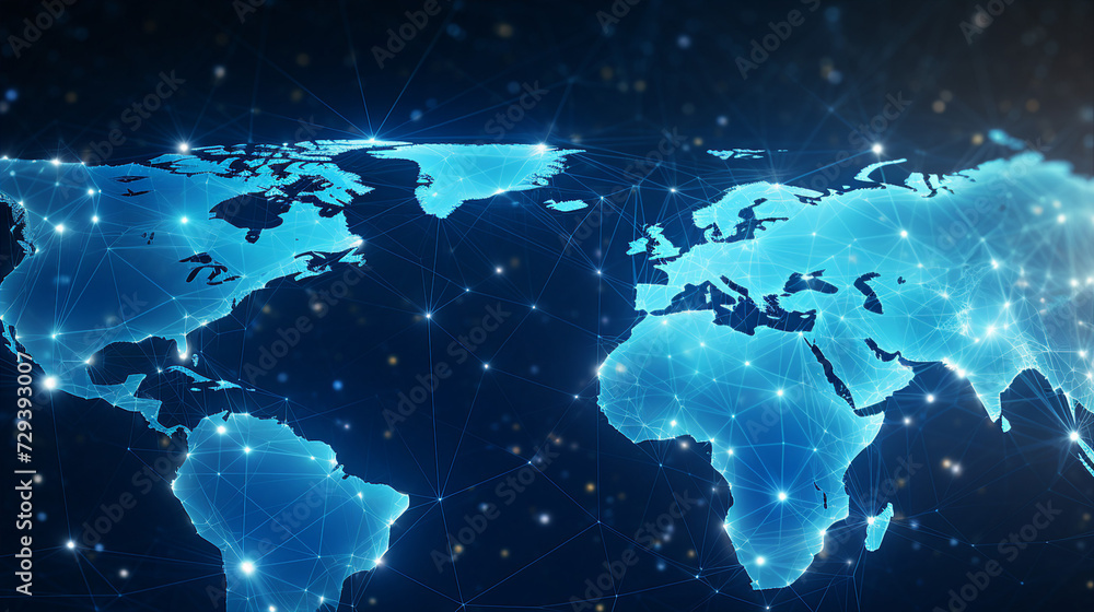 Blue digital world map depicting global connections Stock Illustration ...