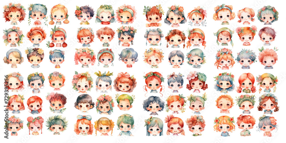 watercolor cartoon kawaii cute child clipart isolated on a transparent ...