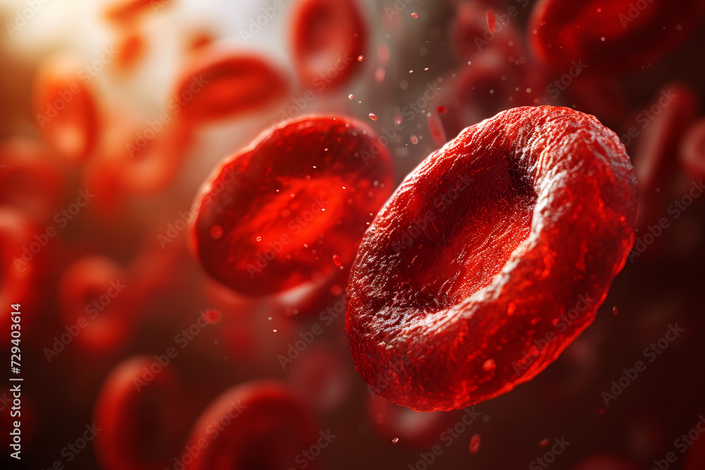 Red blood cells or erythrocytes and platelet flowing in blood vessle ...