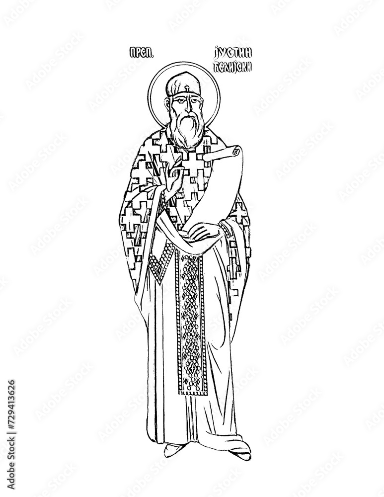 Saint Justin I (name english). Coloring page in Byzantine style on ...
