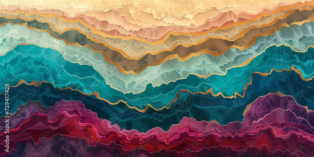 abstract landscape with flowing forms and waves, rich in colors of ...