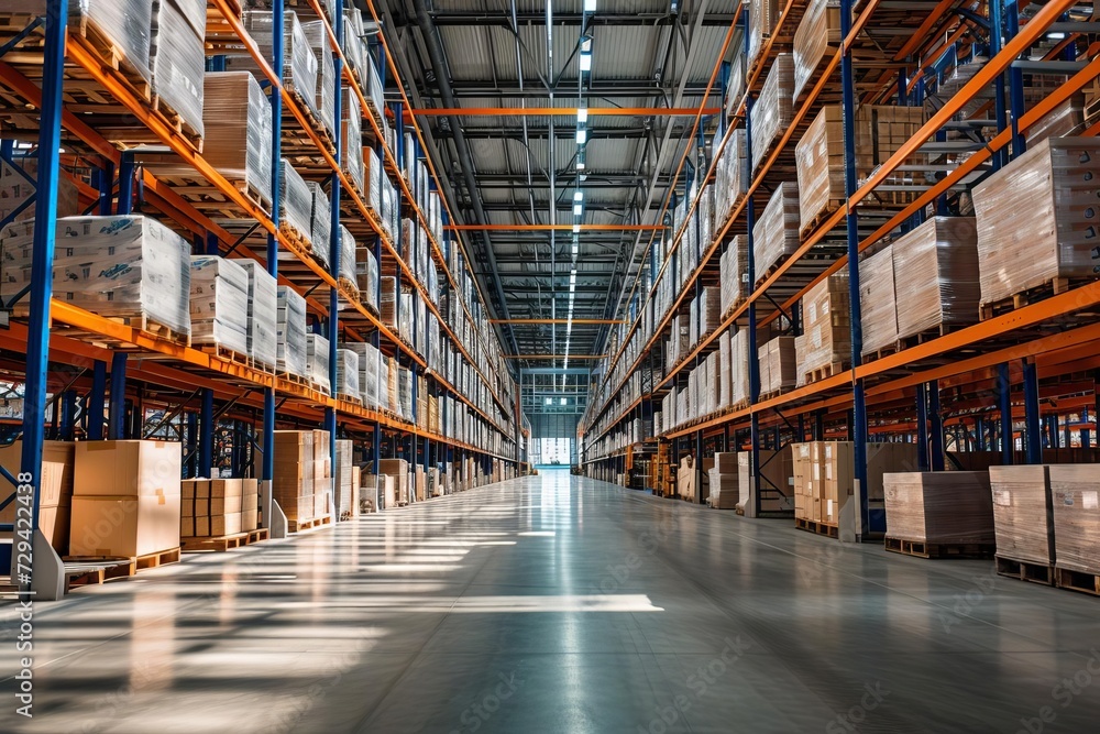 Modern logistics warehouse showcasing a streamlined and organized ...