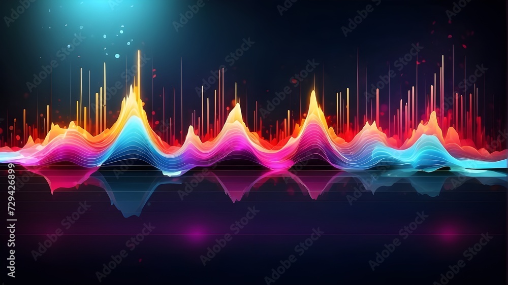 colorful sound waves on a blue background, bright sound waves on blue ...