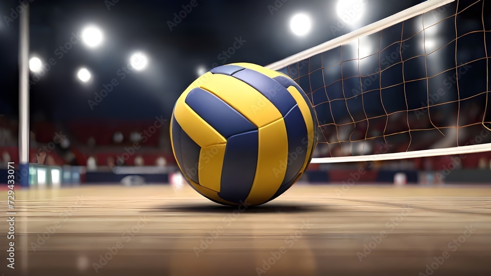Volleyball and net in volleyball arena stadium during a match. Stock ...