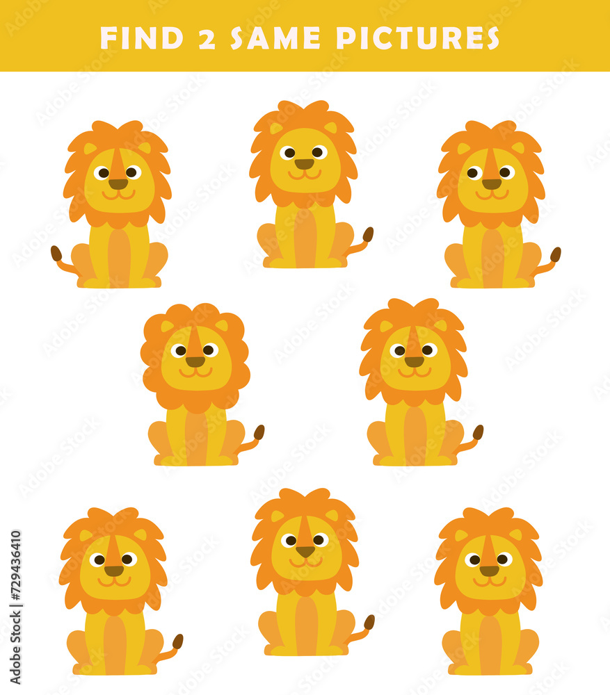 Find 2 same lions .Puzzle game for children. Preschool worksheet ...