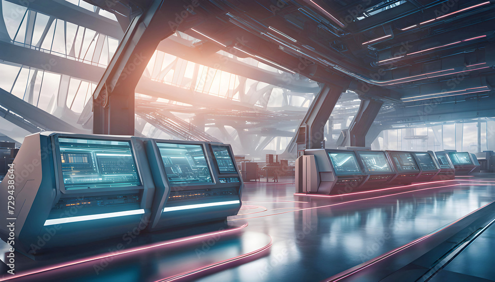 Futuristic factory of the future, Background with digital shapes ...