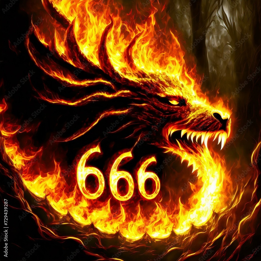 666の数字の形をした炎を吐くケルベロス Stock Illustration | Adobe Stock