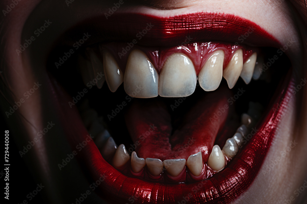 Foto de Generative ai picture collage of dangerous vampire teeth bite ...