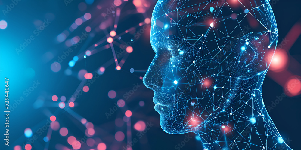 a humanoid cyber human with a neural network think , big data or cyber ...