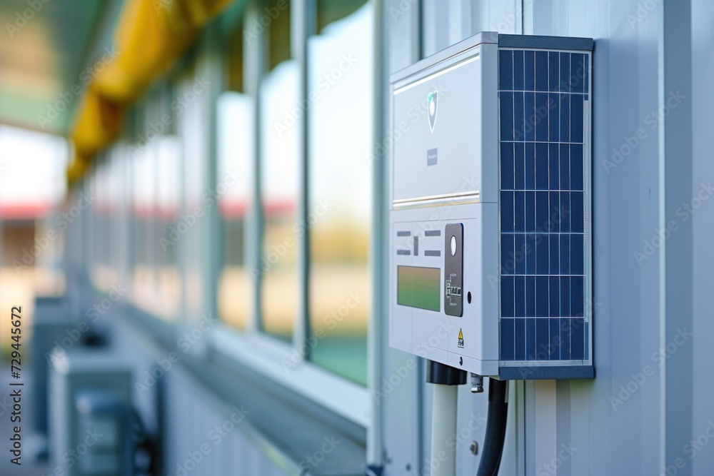 Photovoltaic power converter system unit installed on wall. Electrical ...