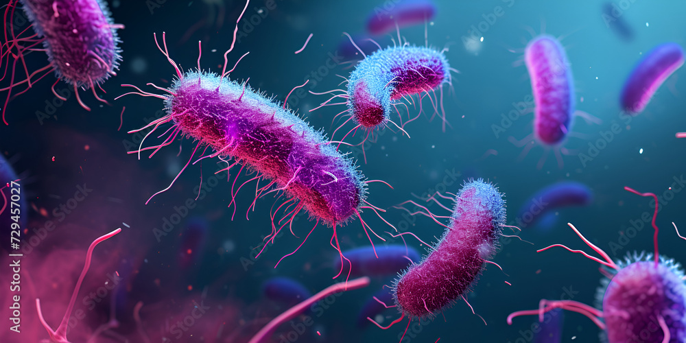 Patogenic salmonella bacteria, Escherichia Coli E Coli cells or ...