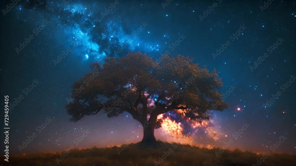 Vidéo Stock 4k Big beautiful tree against the African night sky with ...