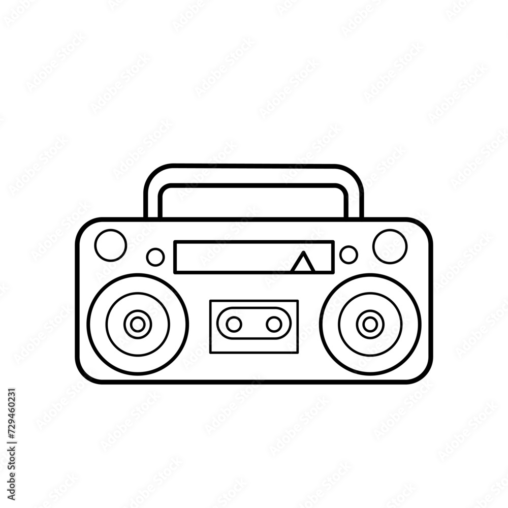 Tape recorder. Coloring page, icon, black and white vector illustration ...